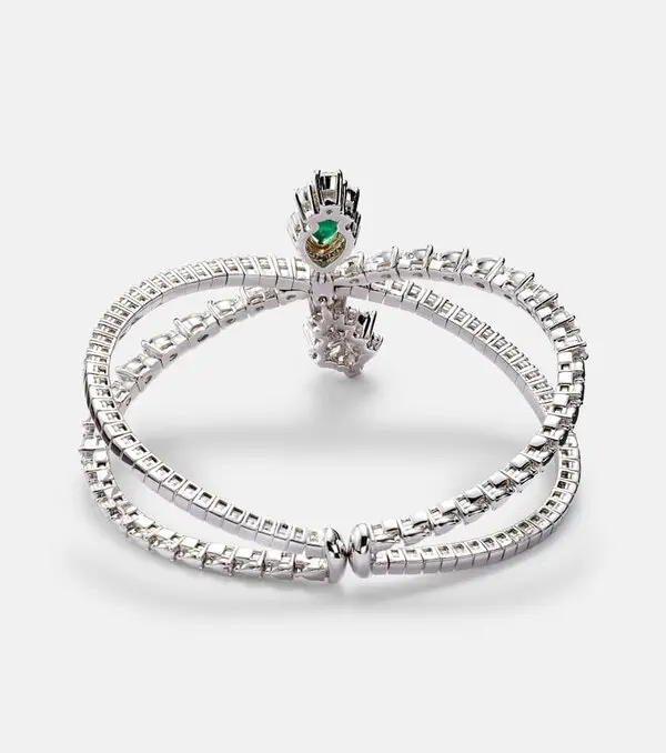 Yeprem 18kt White Gold Diamond And Emerald Bangle