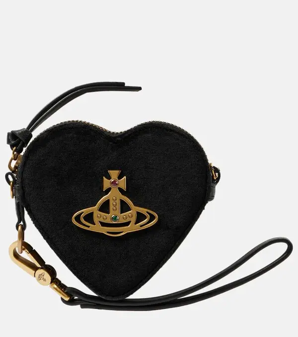 VIVIENNE WESTWOOD Heart Velvet Coin Purse With Strap - Black
