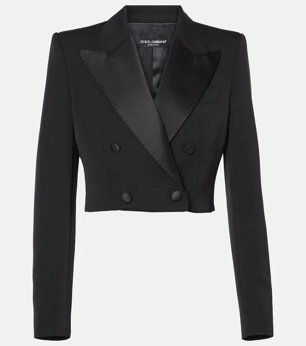 Dolce & Gabbana Cropped Cotton-blend Tuxedo Jacket - Black
