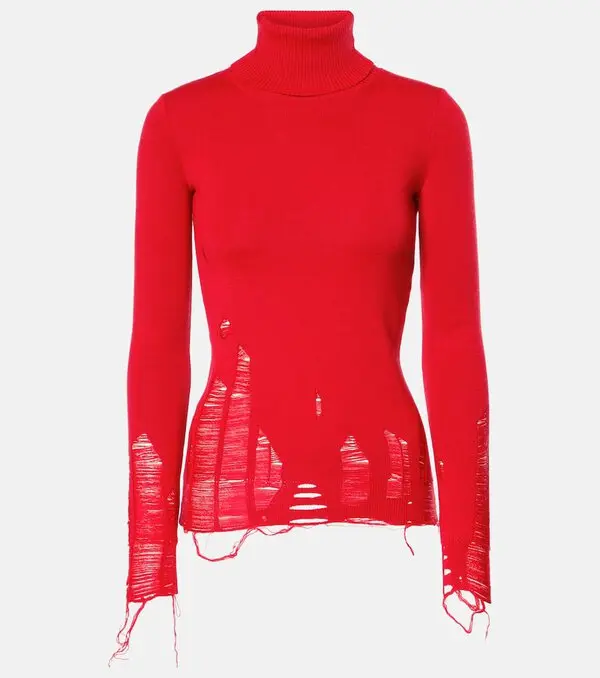 MAISON MARGIELA Distressed Wool-blend Turtleneck Sweater - Red