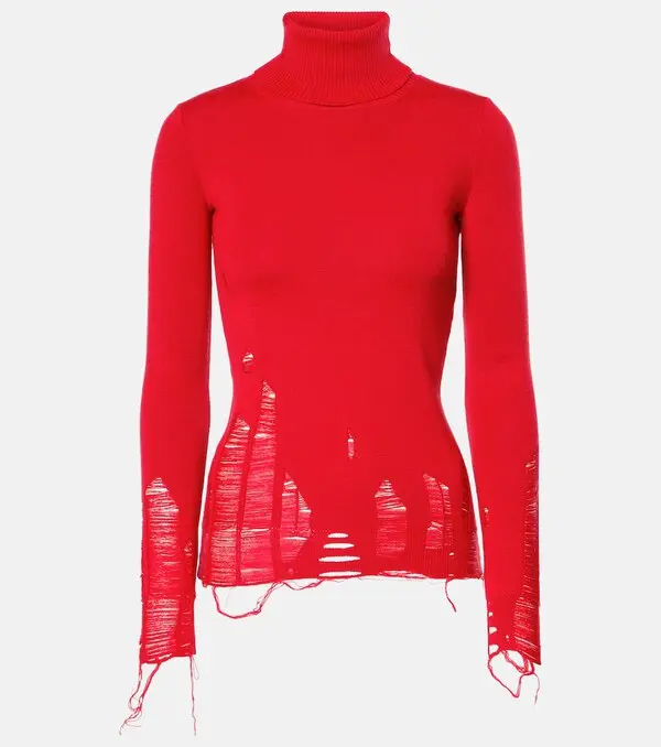 MAISON MARGIELA Distressed Wool-blend Turtleneck Sweater - Red