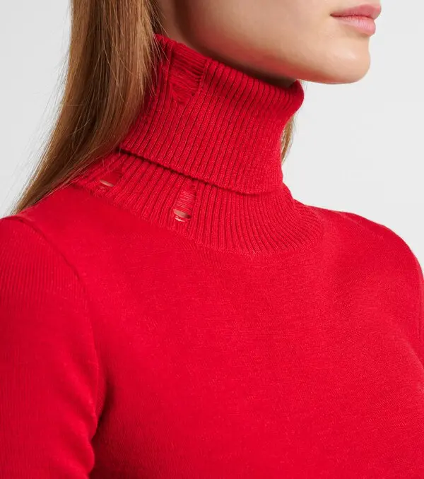 MAISON MARGIELA Distressed Wool-blend Turtleneck Sweater - Red