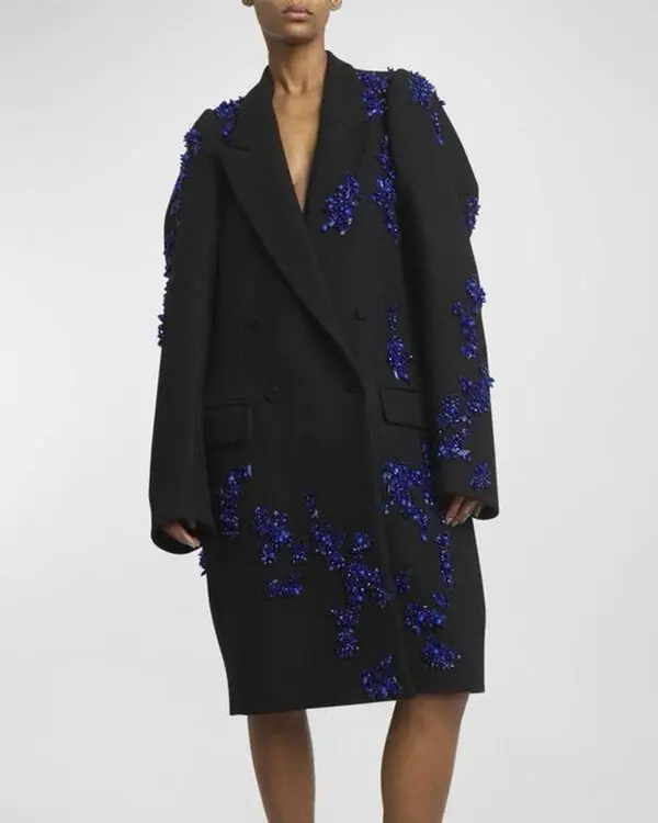 Dries Van Noten Rinky Crystal Embellished Overcoat - Black