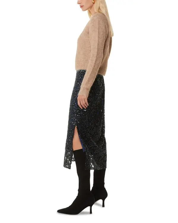 Whistles Floral Sequined Midi Skirt - Black/multi
