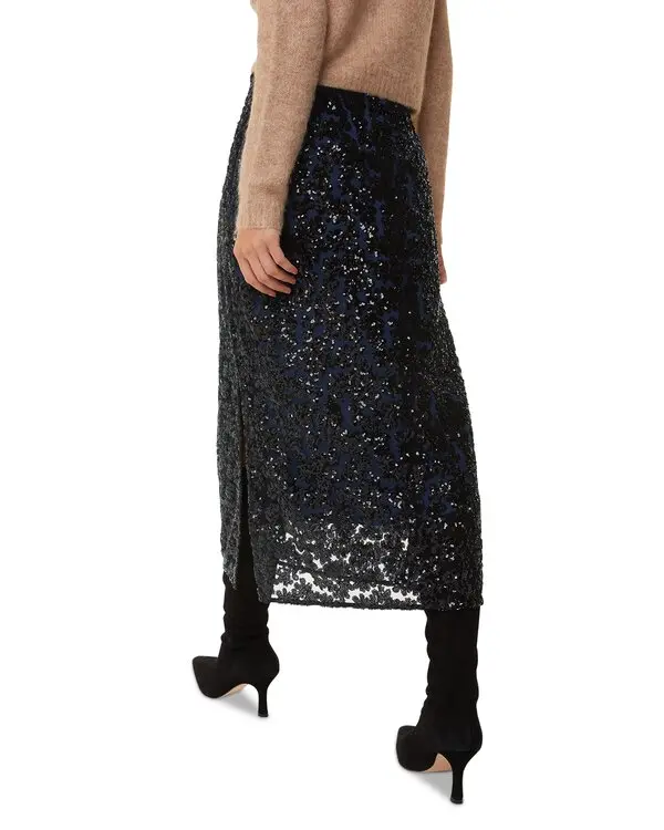 Whistles Floral Sequined Midi Skirt - Black/multi