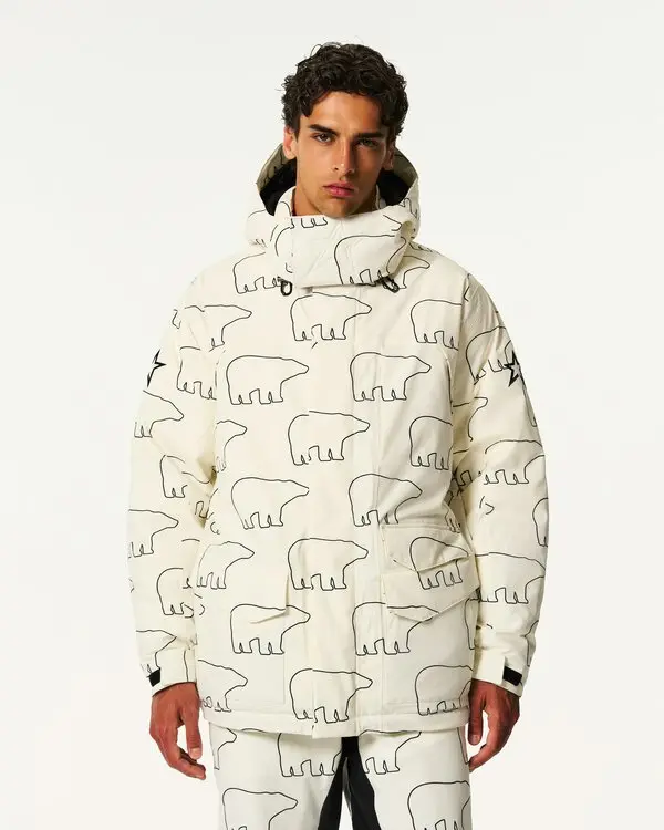 Perfect Moment Max Down Parka Jacket - White-black-bear-print