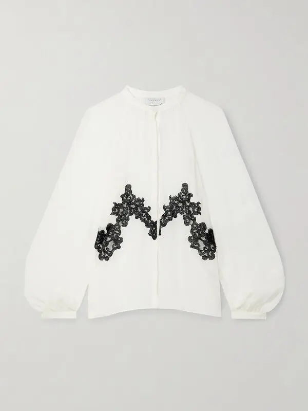 Gabriela Hearst Yately Lace-trimmed Silk-chiffon Blouse
