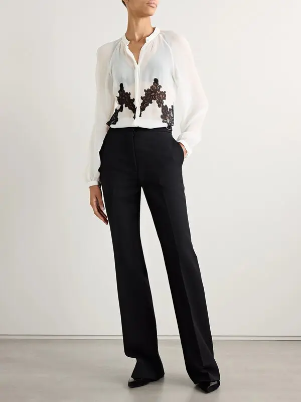 Gabriela Hearst Yately Lace-trimmed Silk-chiffon Blouse