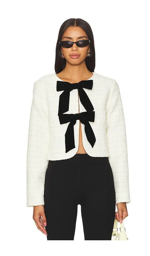 Line & Dot Kinzie Tweed Cropped Jacket With Velvet Bow Accents