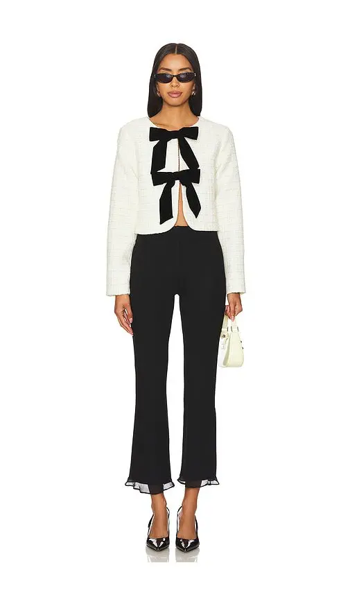 Line & Dot Kinzie Tweed Cropped Jacket With Velvet Bow Accents
