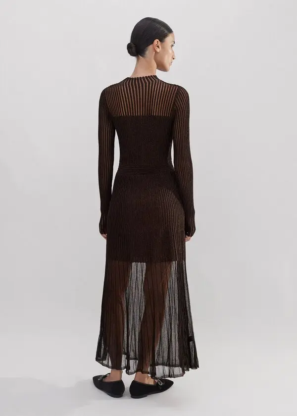 me and em metallic dress ME+EM Metallic Long Sleeve High Neck Maxi Dress in Green