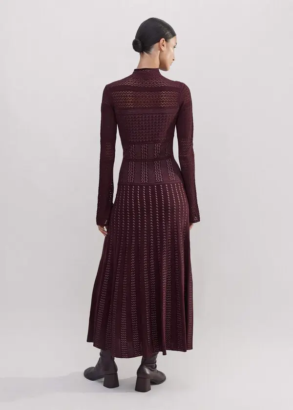 ME+EM Pointelle Knit Midi Dress - Burgundy/pink
