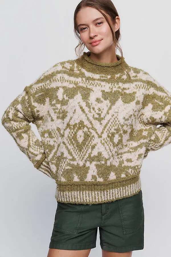 PILCRO Relaxed Roll-neck Sweater - Green Pattern