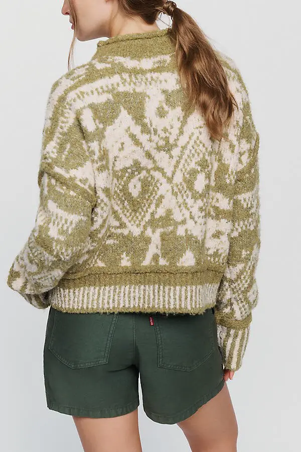 PILCRO Relaxed Roll-neck Sweater - Green Pattern