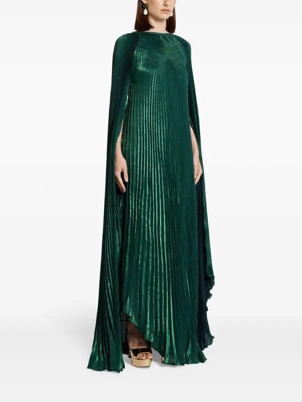 L'Idee Pleated Maxi Dress With Cape Detail - Green | Editorialist