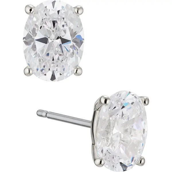 Nadri Oval Cubic Zirconia Stud Earrings - Rhodium