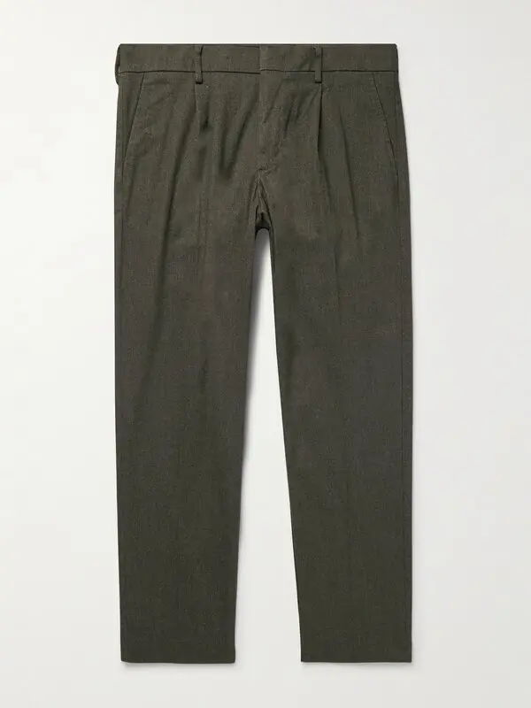 Nn07 Bill 1067 Tapered Pleated Woven Chinos - Green