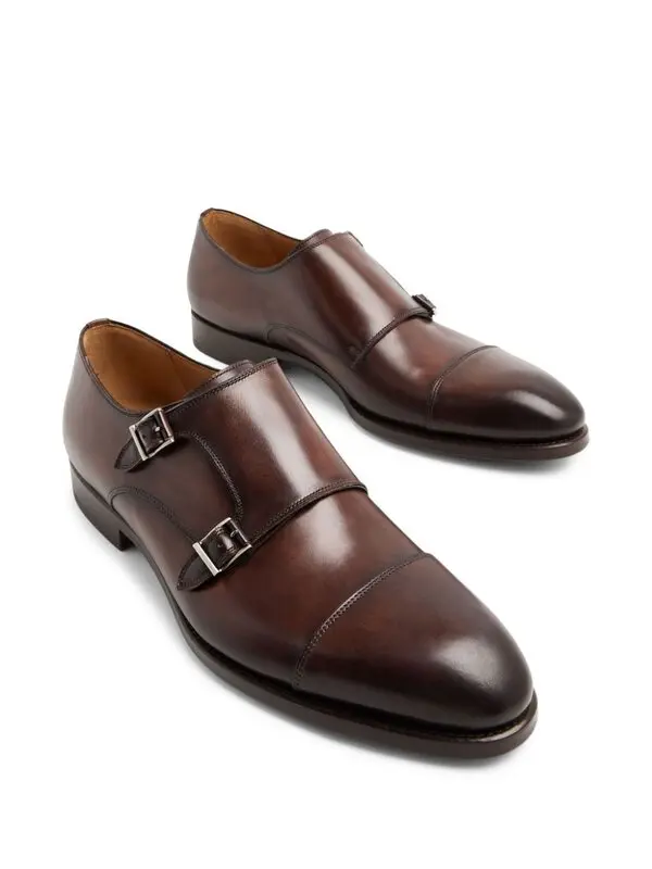 Magnanni Leather Monk Shoes - Brown