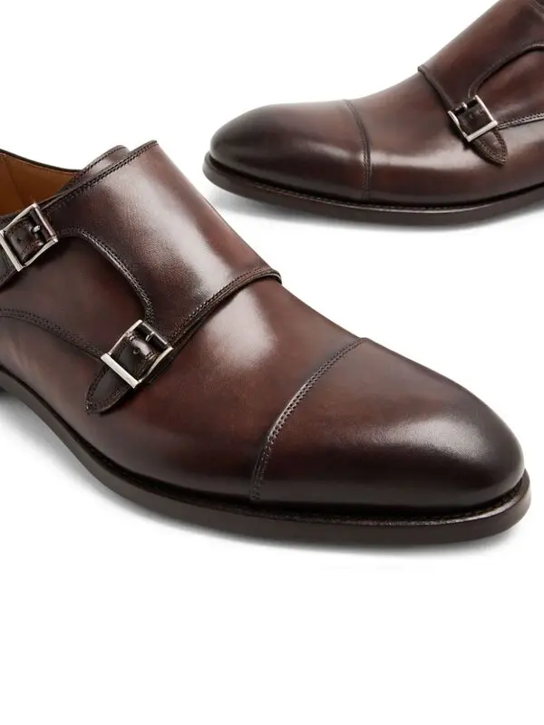 Magnanni Leather Monk Shoes - Brown