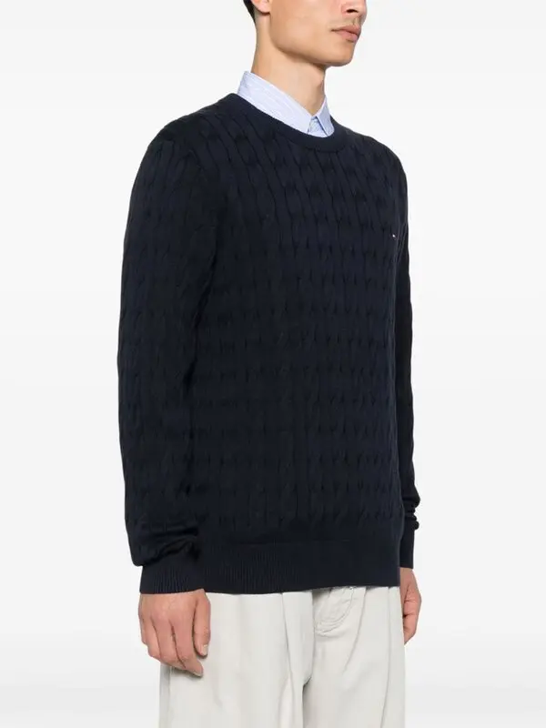 Tommy Hilfiger Cable-knit Crew-neck Sweater - Blue