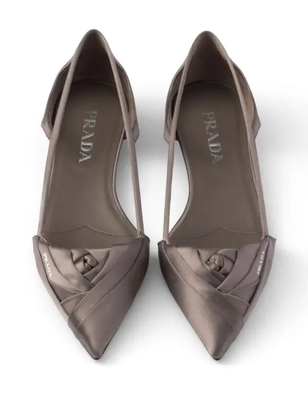 Prada Satin Cut-Out Ballerinas - Grey | Editorialist