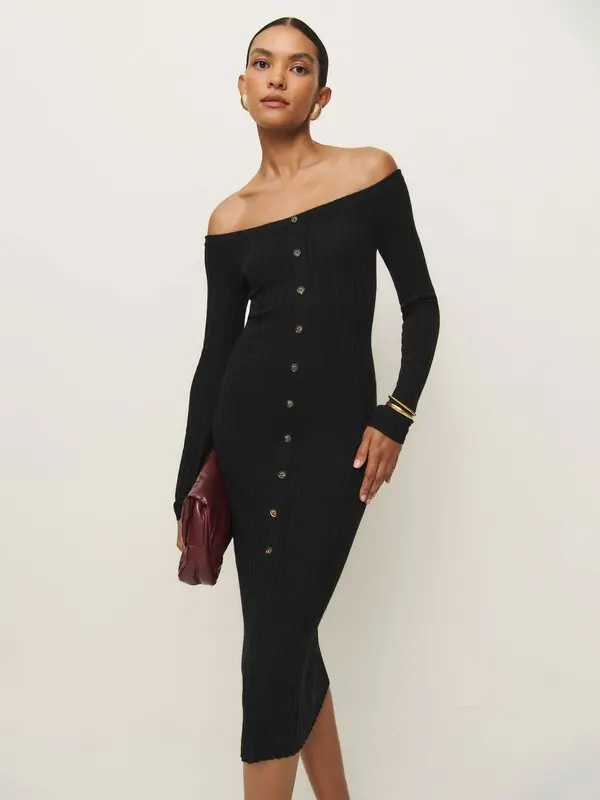Reformation Nara Cashmere Sweater Dress | Black | Large
