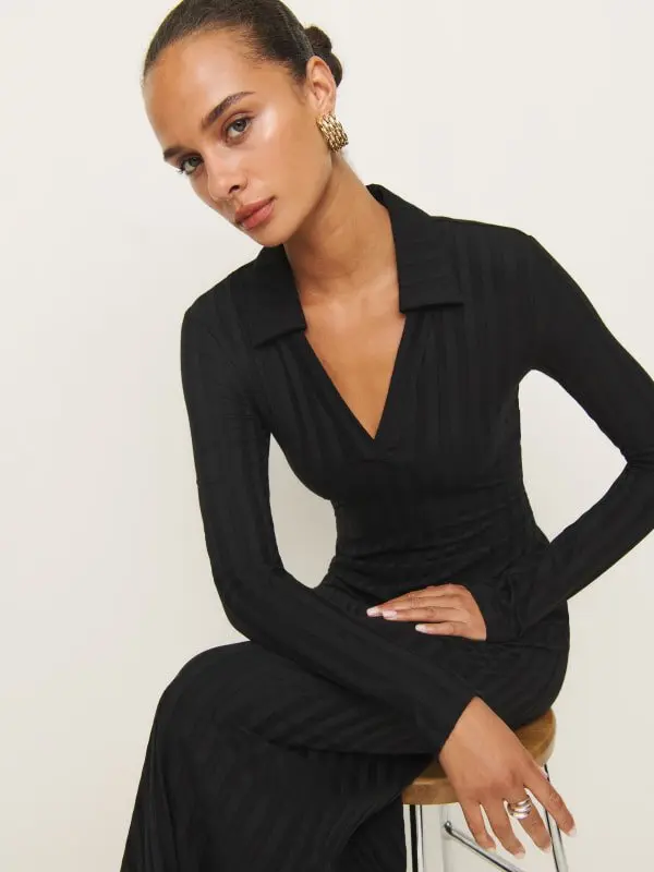 Reformation Blaire Knit Midi Dress - Black | Editorialist