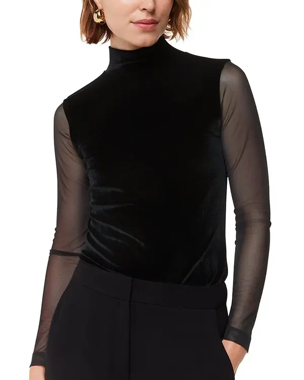 Whistles Velvet Mesh Sleeve Top
