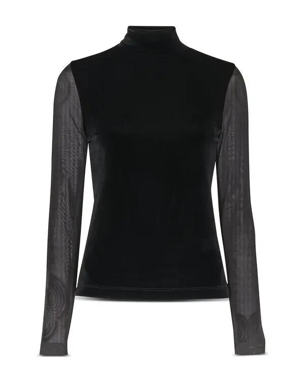 Whistles Velvet Mesh Sleeve Top