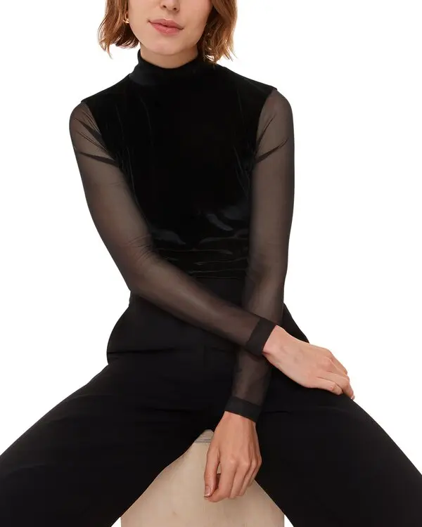 Whistles Velvet Mesh Sleeve Top