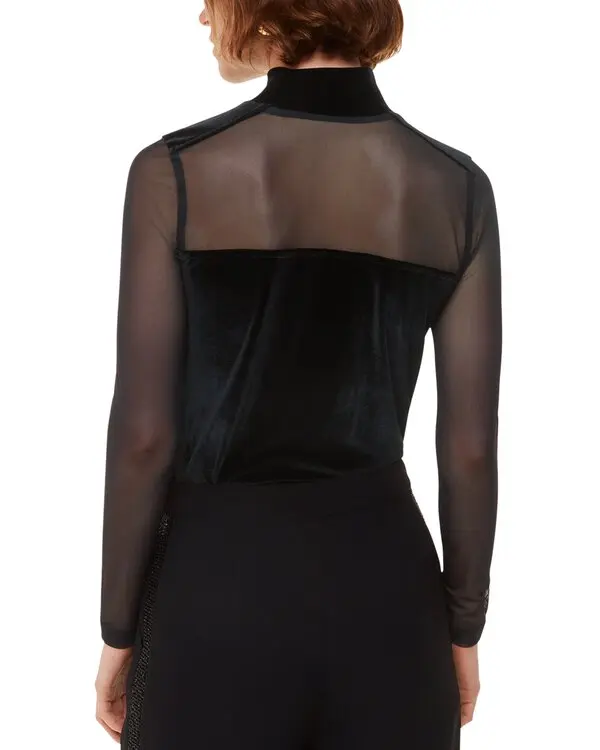 Whistles Velvet Mesh Sleeve Top