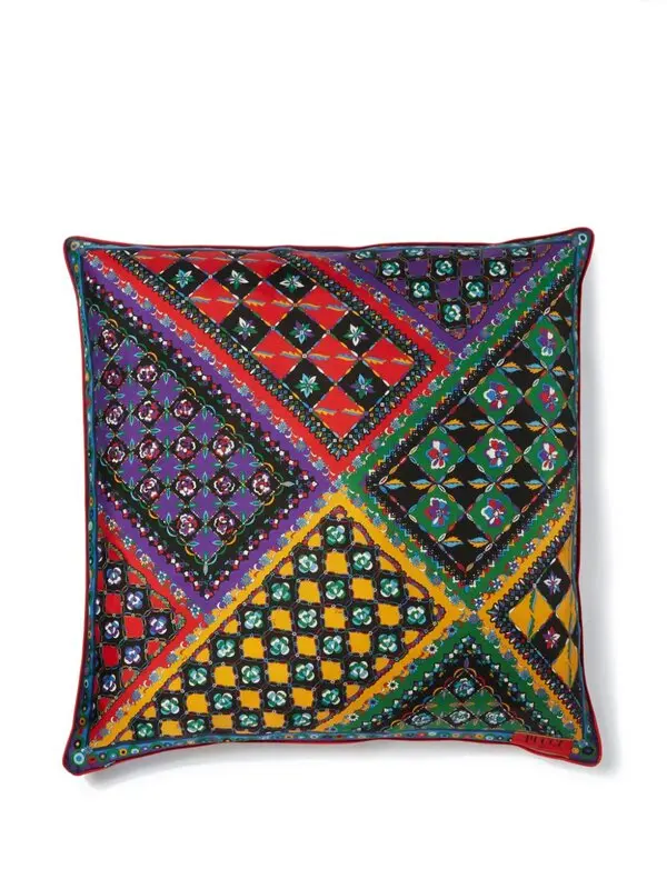 Emilio Pucci Patchwork-print Silk Cushion - Green