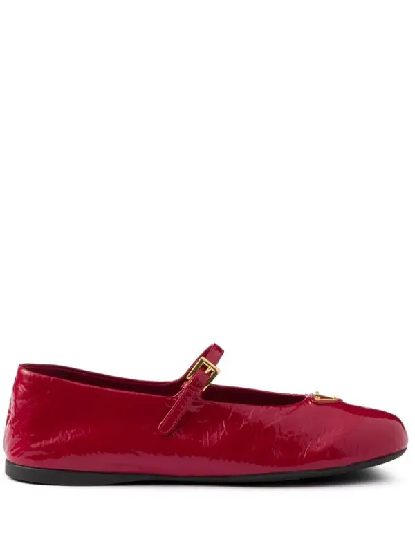 Prada Naplak Leather Ballet Flats - Red