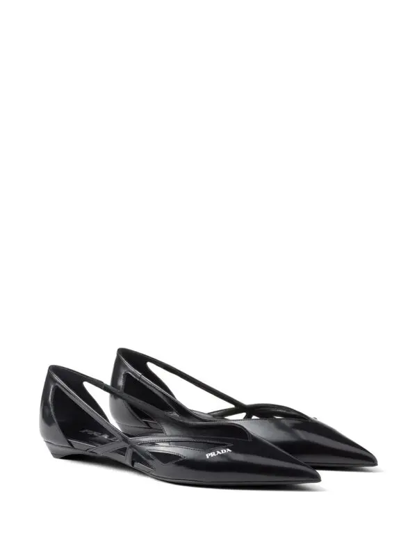 Prada Leather Cut-out Ballerinas - Black