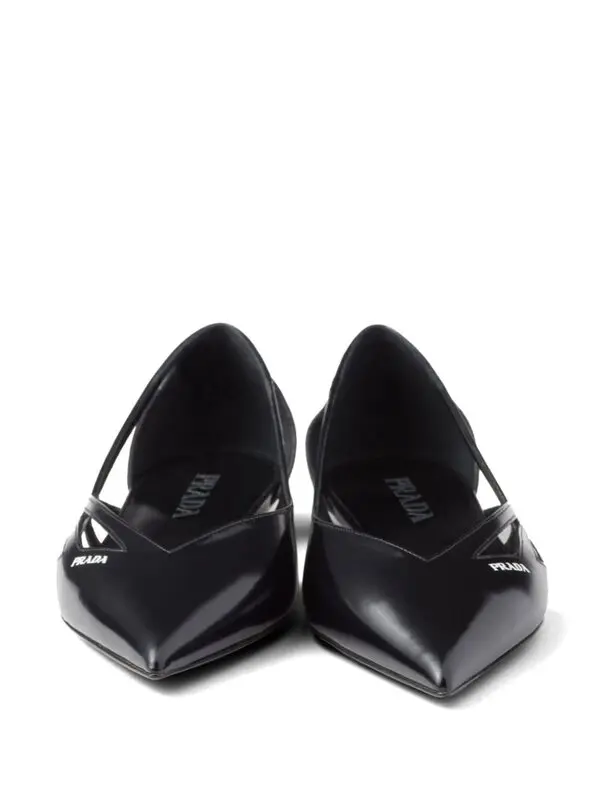 Prada Leather Cut-out Ballerinas - Black