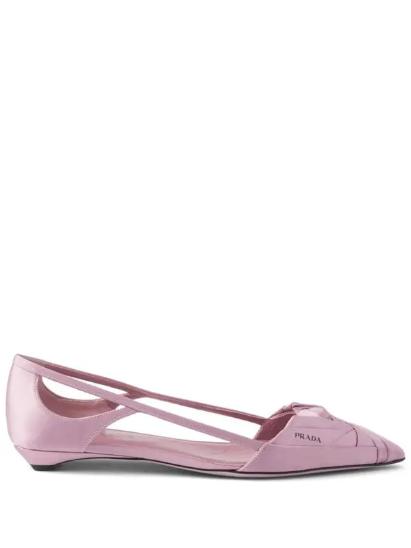Prada Satin-finish Cut-out Ballerinas - Pink