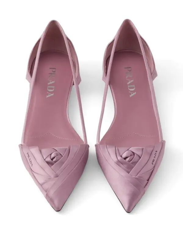 Prada Satin-finish Cut-out Ballerinas - Pink