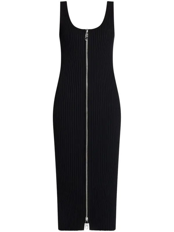 Michael Kors Zip-Up Ribbed Midi Dress In Black - 78% Off | Editorialist