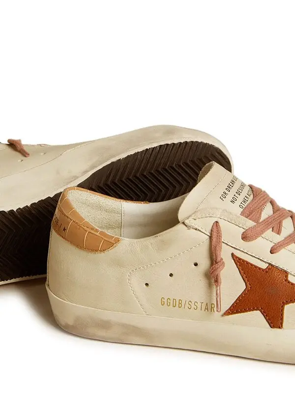 GOLDEN GOOSE Superstar Sneakers With Leather Star And Croc-effect Heel Tab - Neutrals