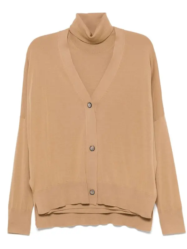 BLANCA VITA Fine-knit Vest And Cardigan Set - Brown