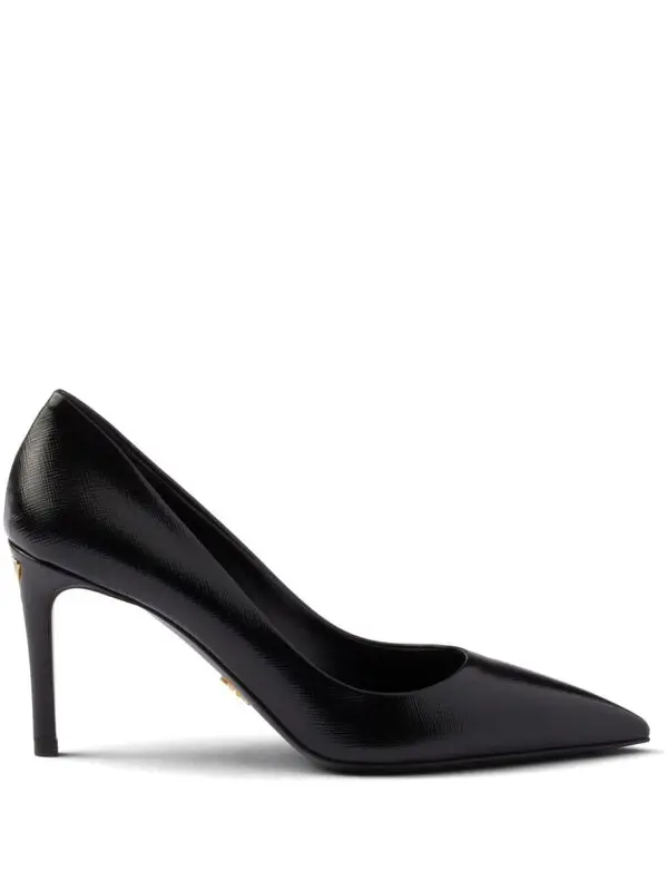 Prada Patent Saffiano Leather Pointed Toe High Heel Pumps - Black