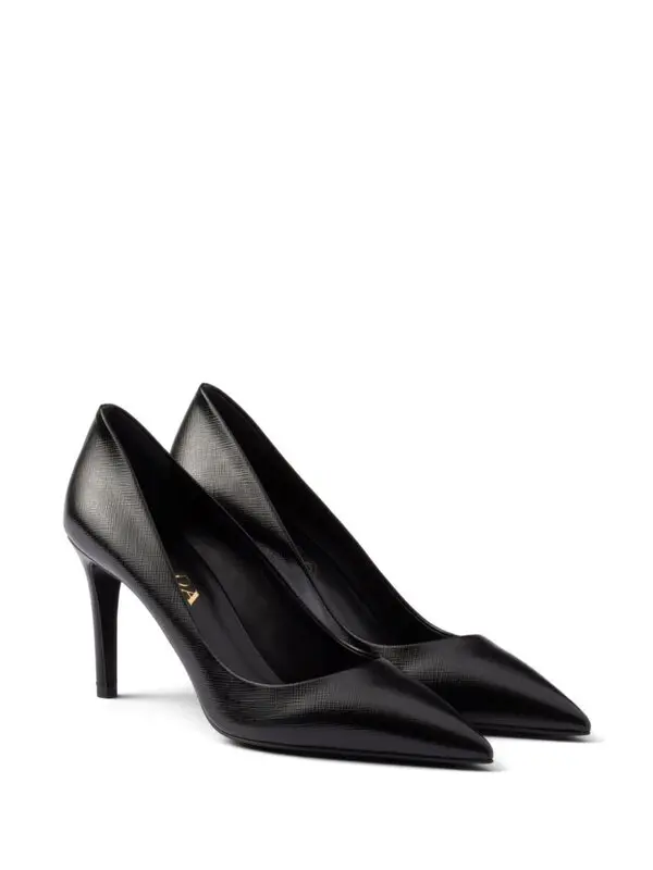 Prada Patent Saffiano Leather Pointed Toe High Heel Pumps - Black
