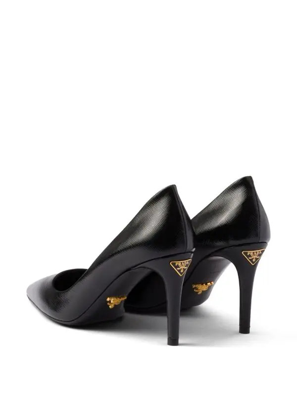 Prada Patent Saffiano Leather Pointed Toe High Heel Pumps - Black