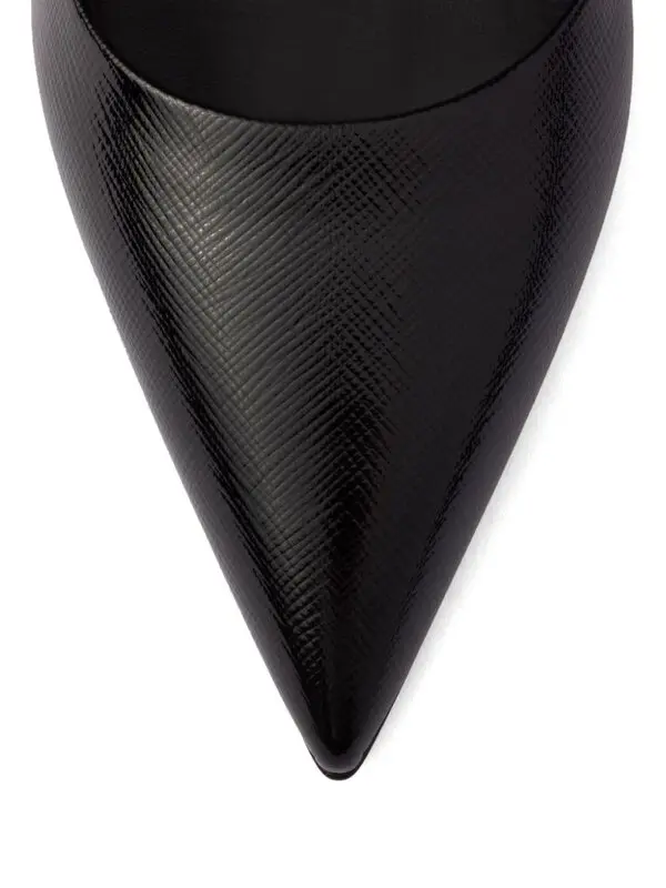 Prada Patent Saffiano Leather Pointed Toe High Heel Pumps - Black