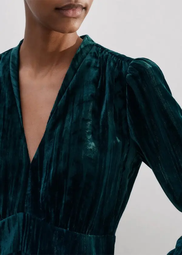 green crushed velvet wrap dress Vintage Galanos Green Crushed Velvet Evening Dress main image 1