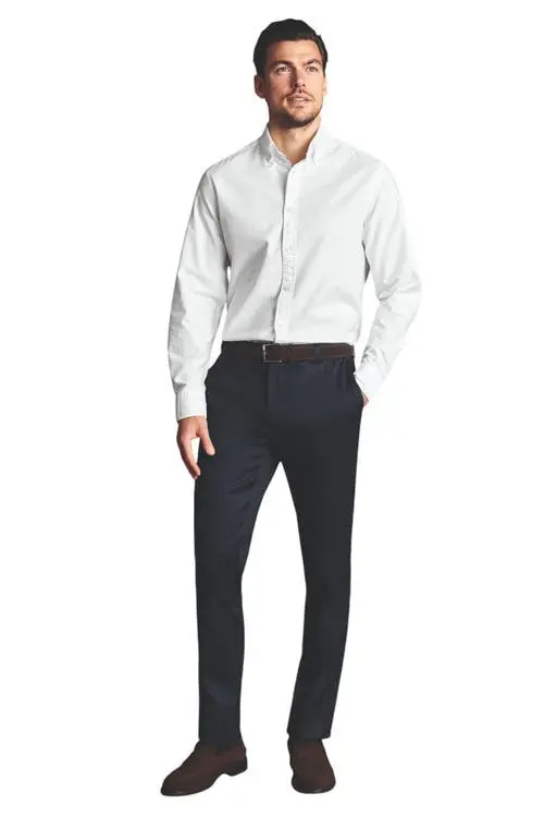 CHARLES TYRWHITT Slim Fit Smart Texture Trousers - Denim Blue