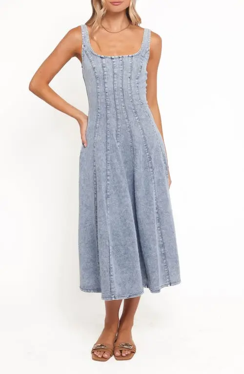 PETAL & PUP Una Fit & Flare Midi Dress - Light Denim