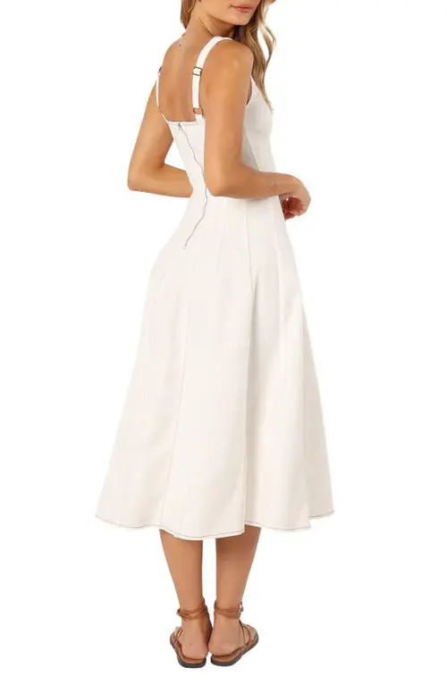 fitted lace wedding dress Sleeveless Mikado Fit And Flare Midi Dress With V-Back In Ivory