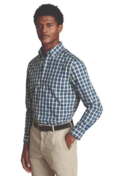 CHARLES TYRWHITT Slim Fit Plaid Check Non-iron Stretch Poplin Shirt - Ocean Blue