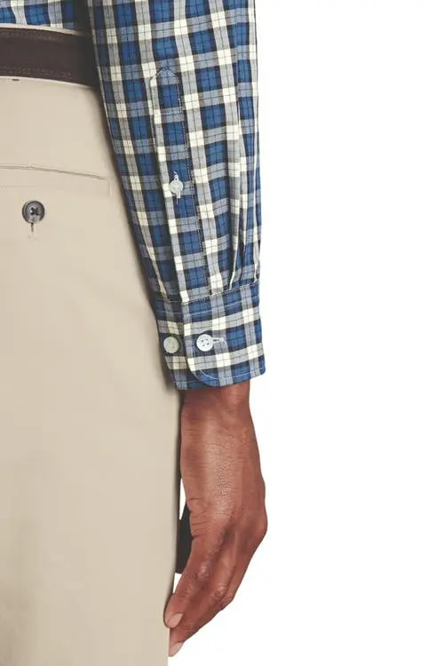 CHARLES TYRWHITT Slim Fit Plaid Check Non-iron Stretch Poplin Shirt - Ocean Blue